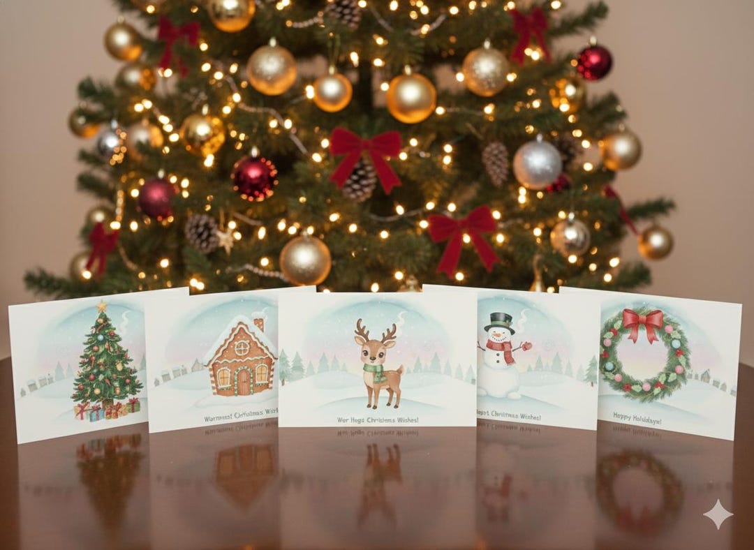 5-pack Watercolour Christmas Card Bundle Instant Digital Download Pdfs ...