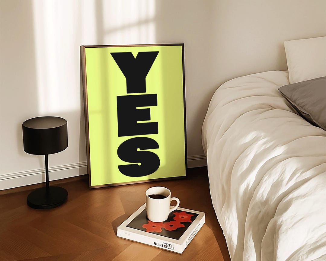 Yes Poster Print | Neon Yellow Black Typography Wall Art | Bold Modern ...