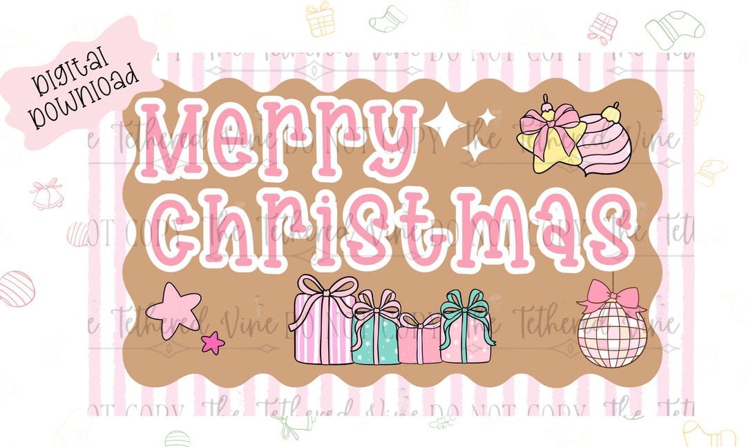 Merry Christmas Pink Banner Template | Editable Canva Design (digital ...