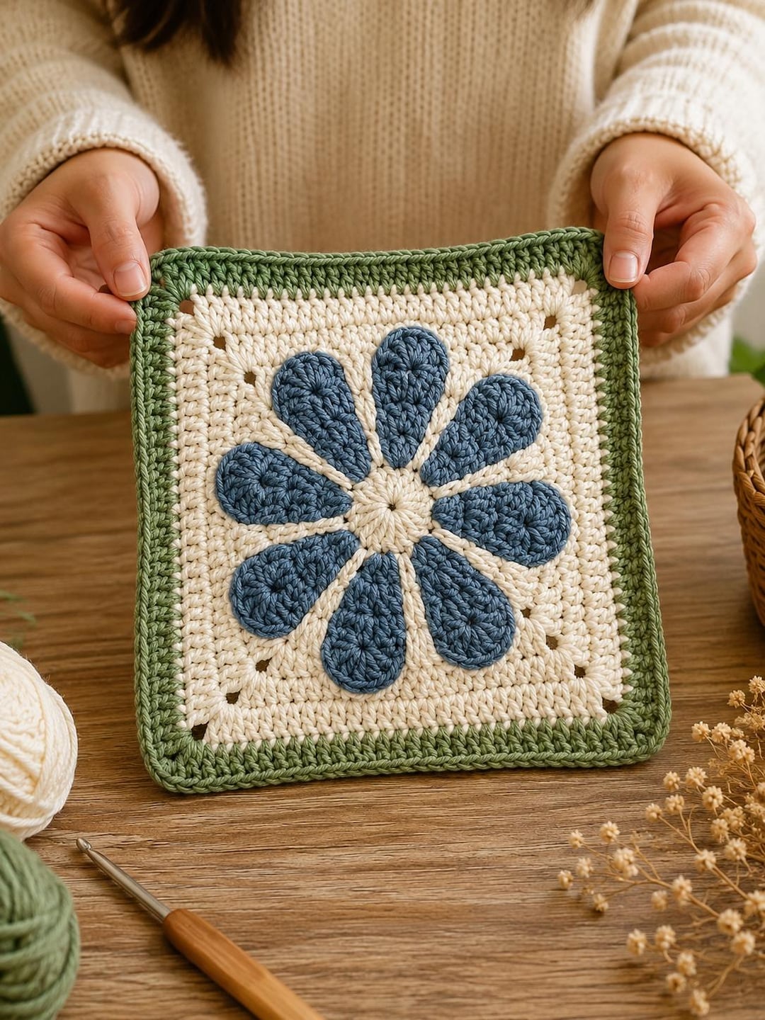 Retro Daisy Granny Square Crochet Pattern PDF | 3D Flower Granny Square ...