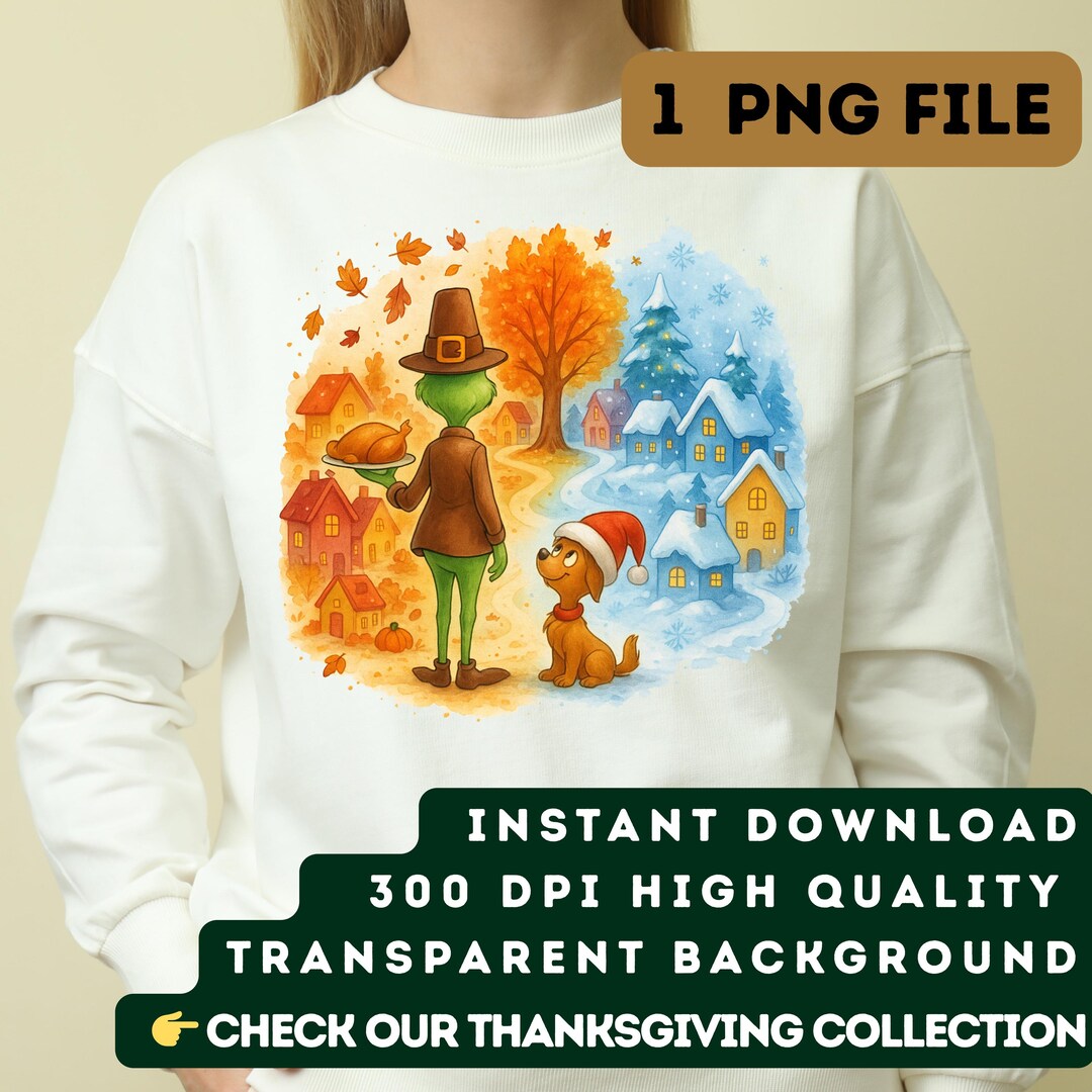 Thanksgiving Png Grinch Christmas , Half Fall Half Winter Scene, Cute ...