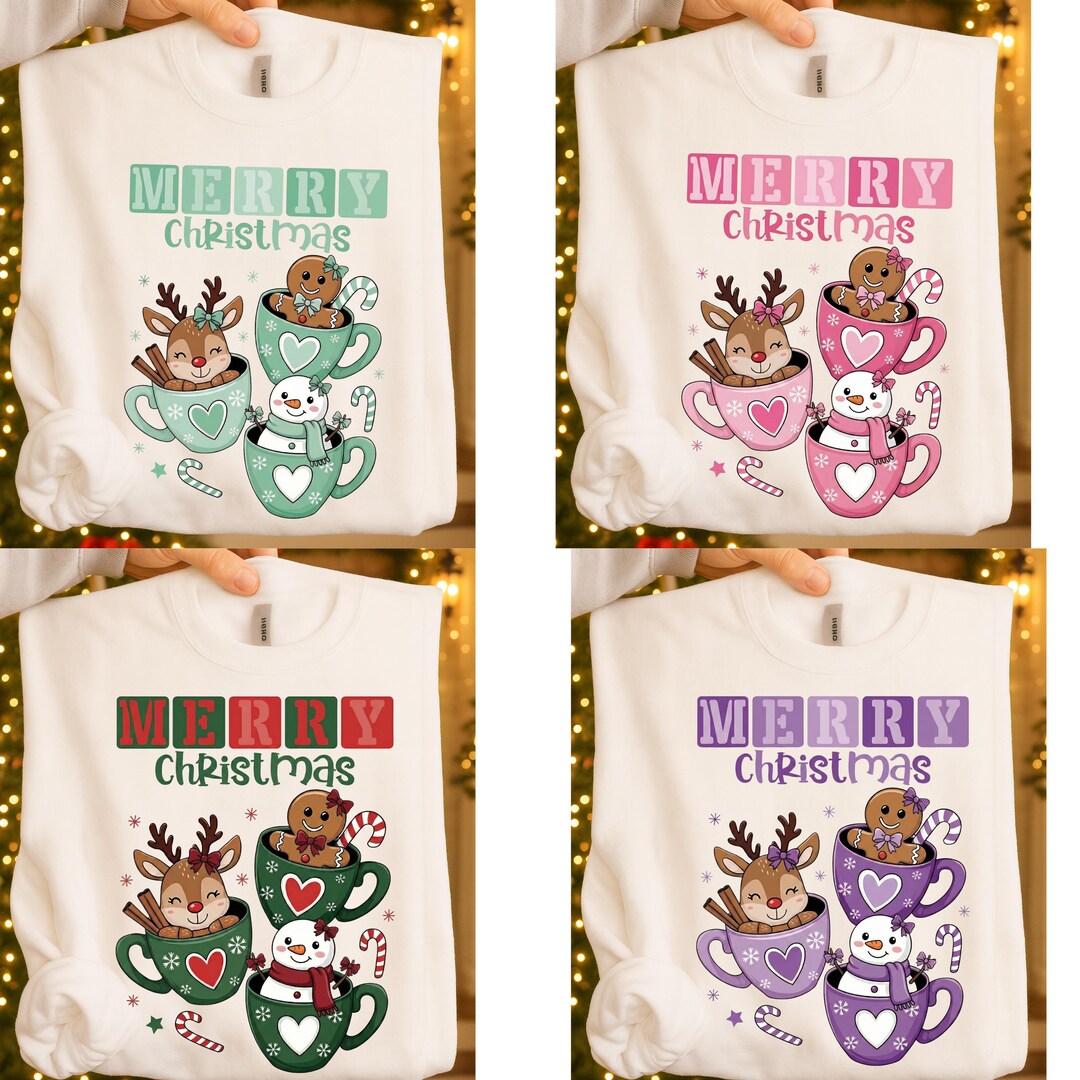 Merry Christmas Cute Mug Characters PNG • Reindeer Gingerbread Snowman ...