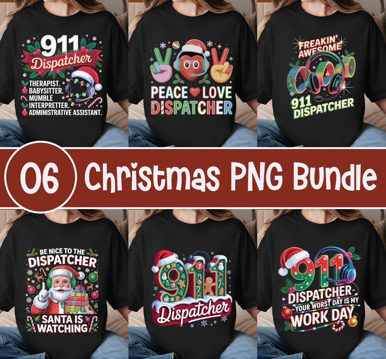 911 Dispatcher Christmas SVG PNG Bundle: Santa Shirt Designs (digital ...