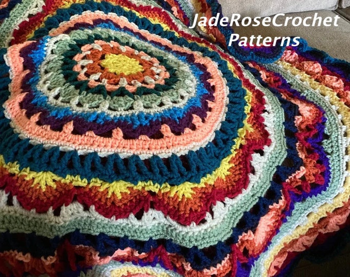 Crochet Afghan Pattern Mandala Medallion, Lap Blanket, Mandala Afghan ...
