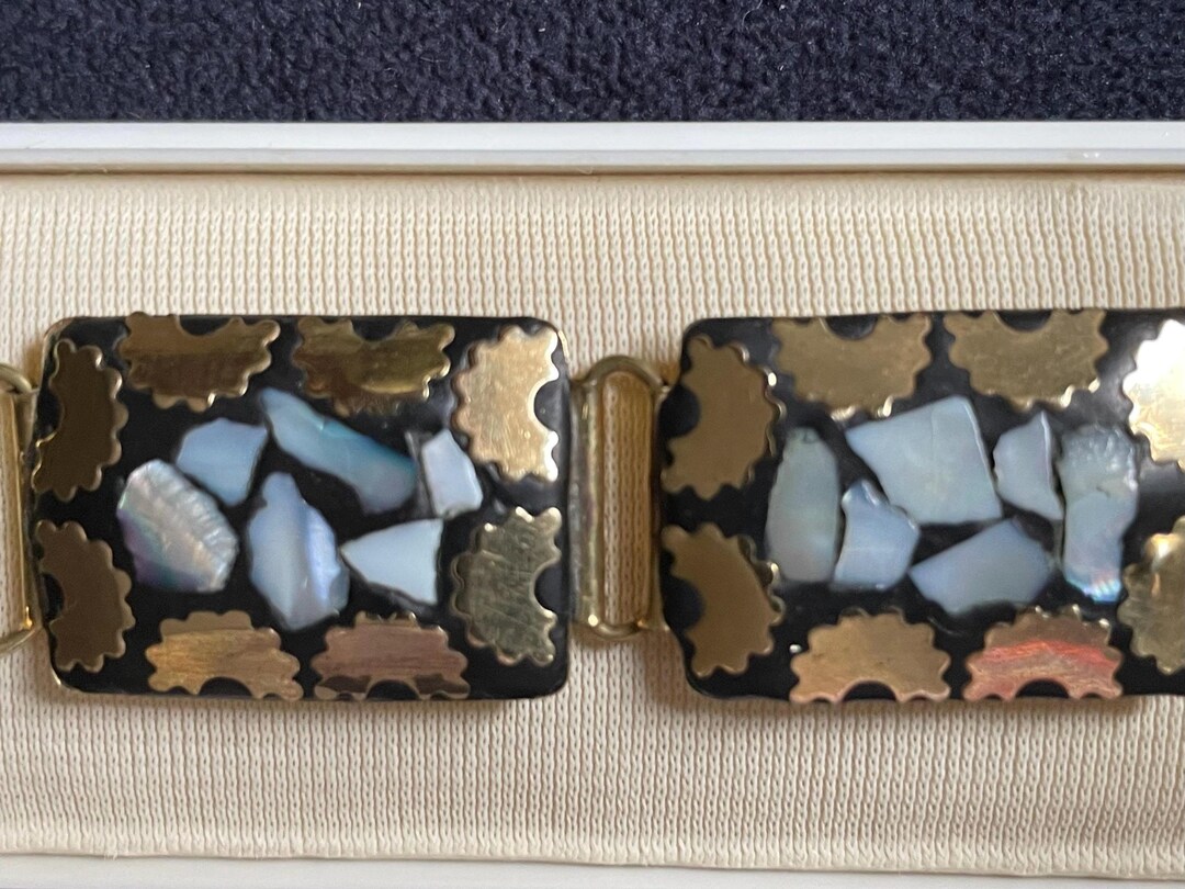 Bracelet Vintage Mother of Pearl Inlay Reversible Panels - Etsy
