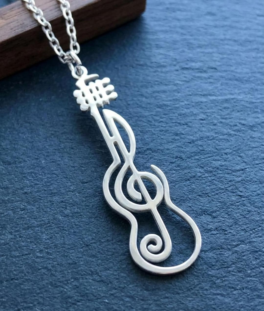 Stainless Steel Guitar Treble Clef Necklace, Music Lover Pendant ...