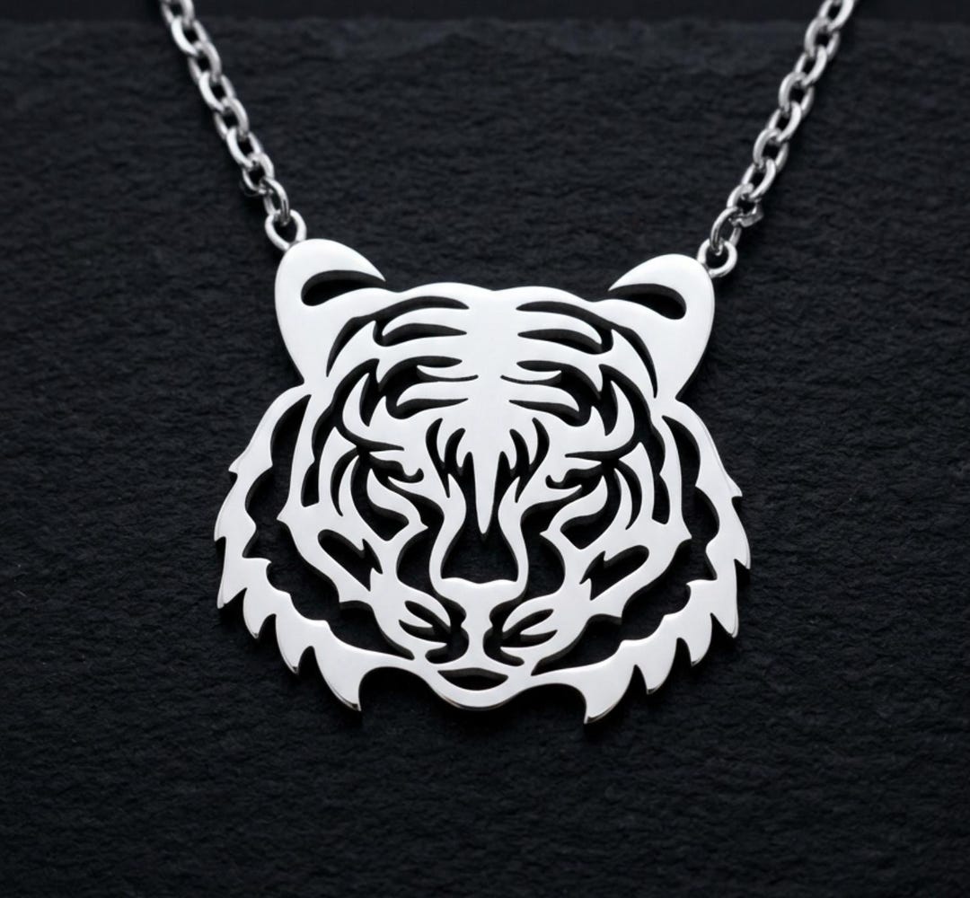 Stainless Steel Tiger Head Necklace, Cutout Animal Totem Pendant ...