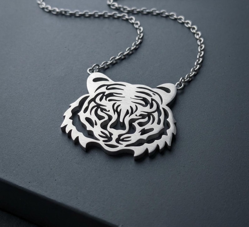 Stainless Steel Tiger Head Necklace, Cutout Animal Totem Pendant ...