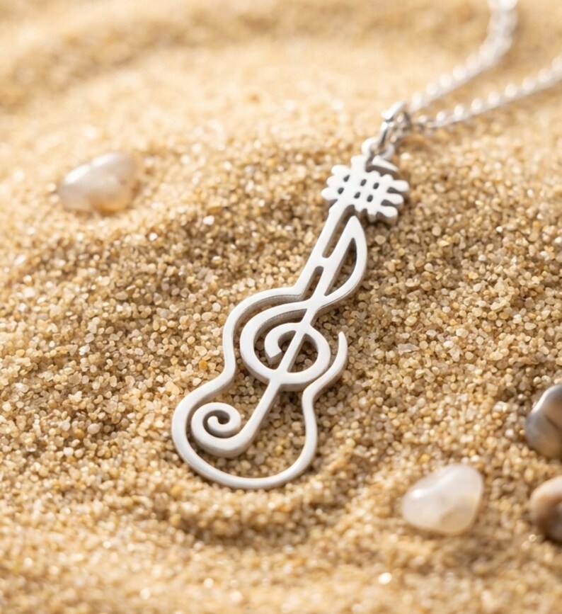 Stainless Steel Guitar Treble Clef Necklace, Music Lover Pendant ...