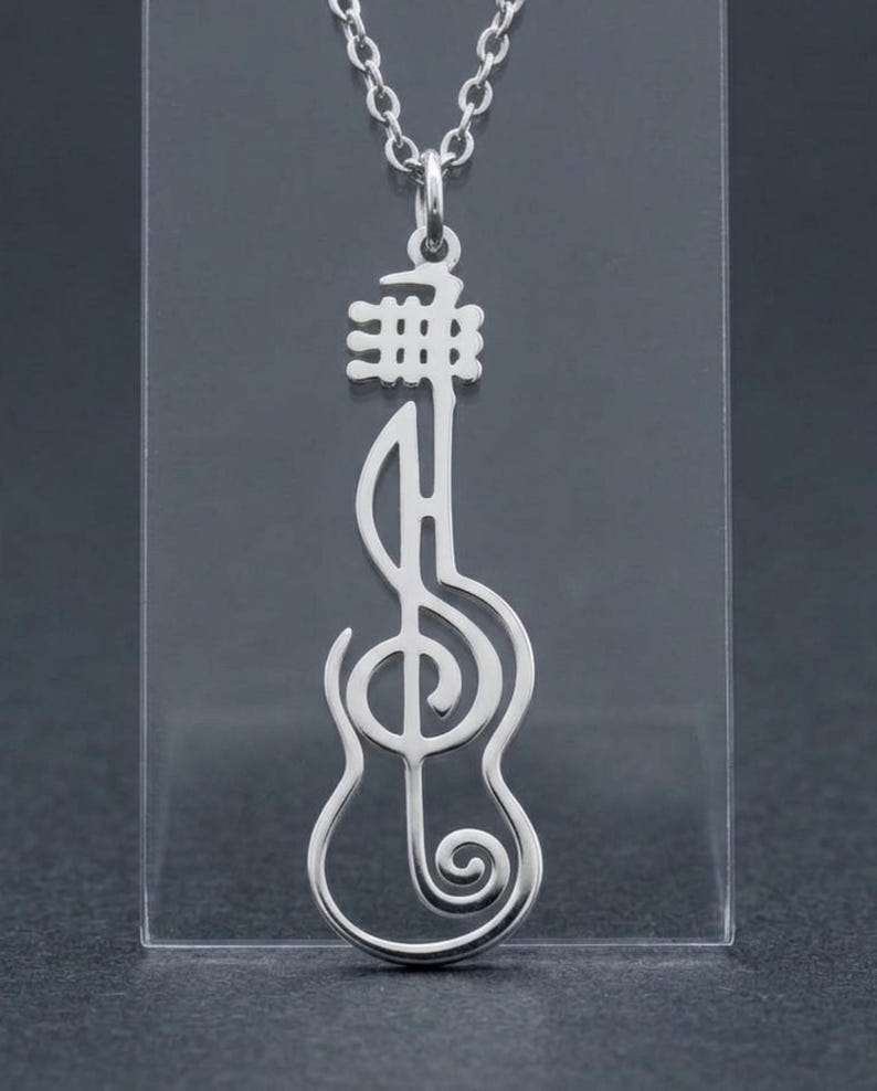 Stainless Steel Guitar Treble Clef Necklace, Music Lover Pendant ...
