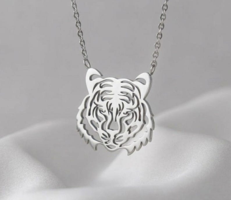 Stainless Steel Tiger Head Necklace, Cutout Animal Totem Pendant ...