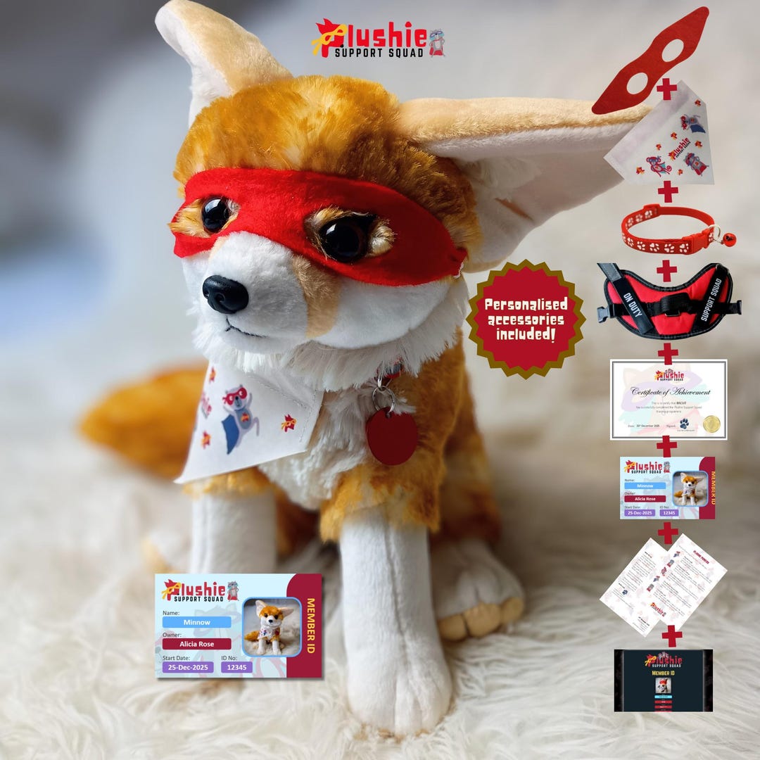 Personalised Emotional Support Plushie Fox With Custom Bandana, Harness ...