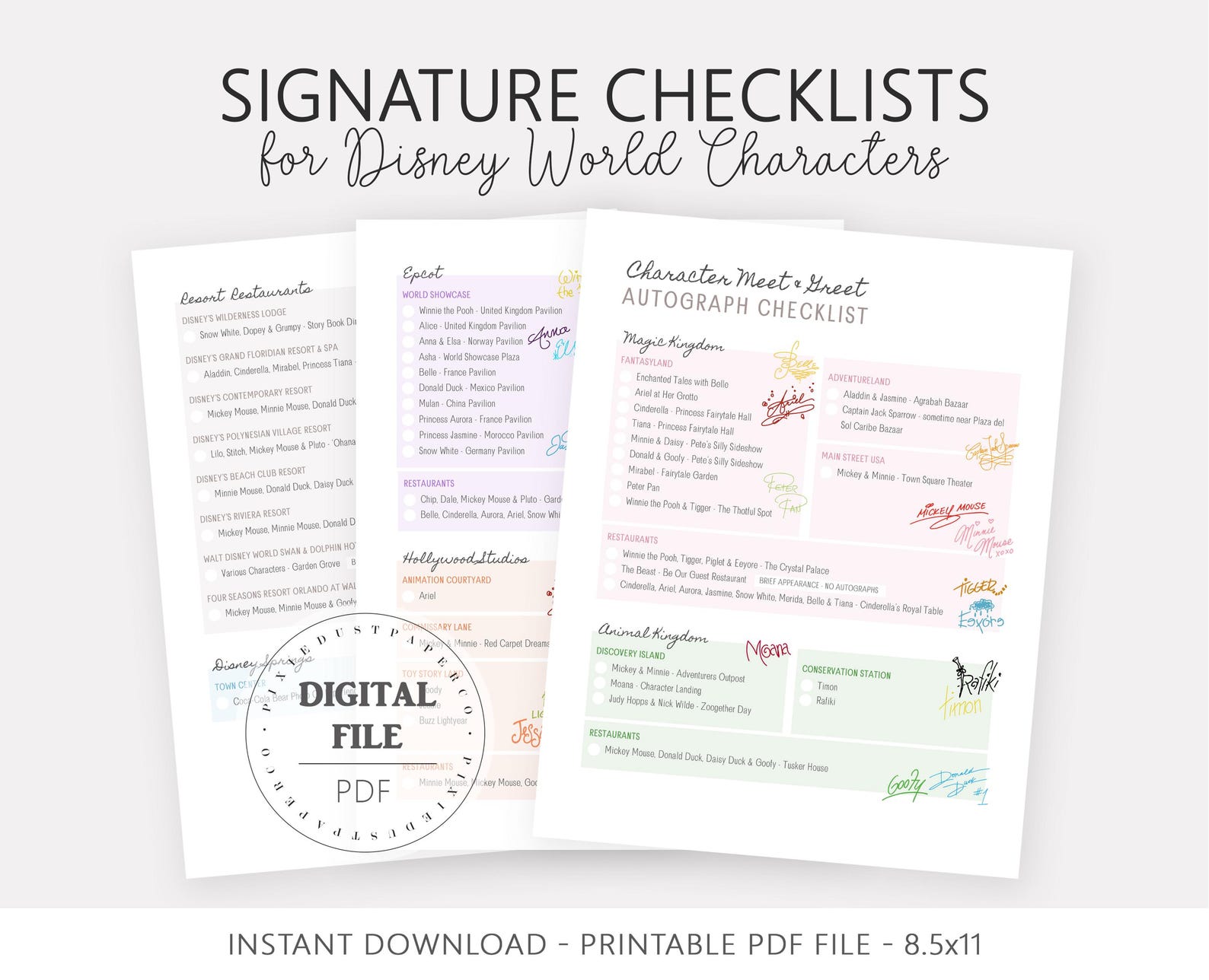 Autograph Checklist for Disney World Vacation, Disney Character ...