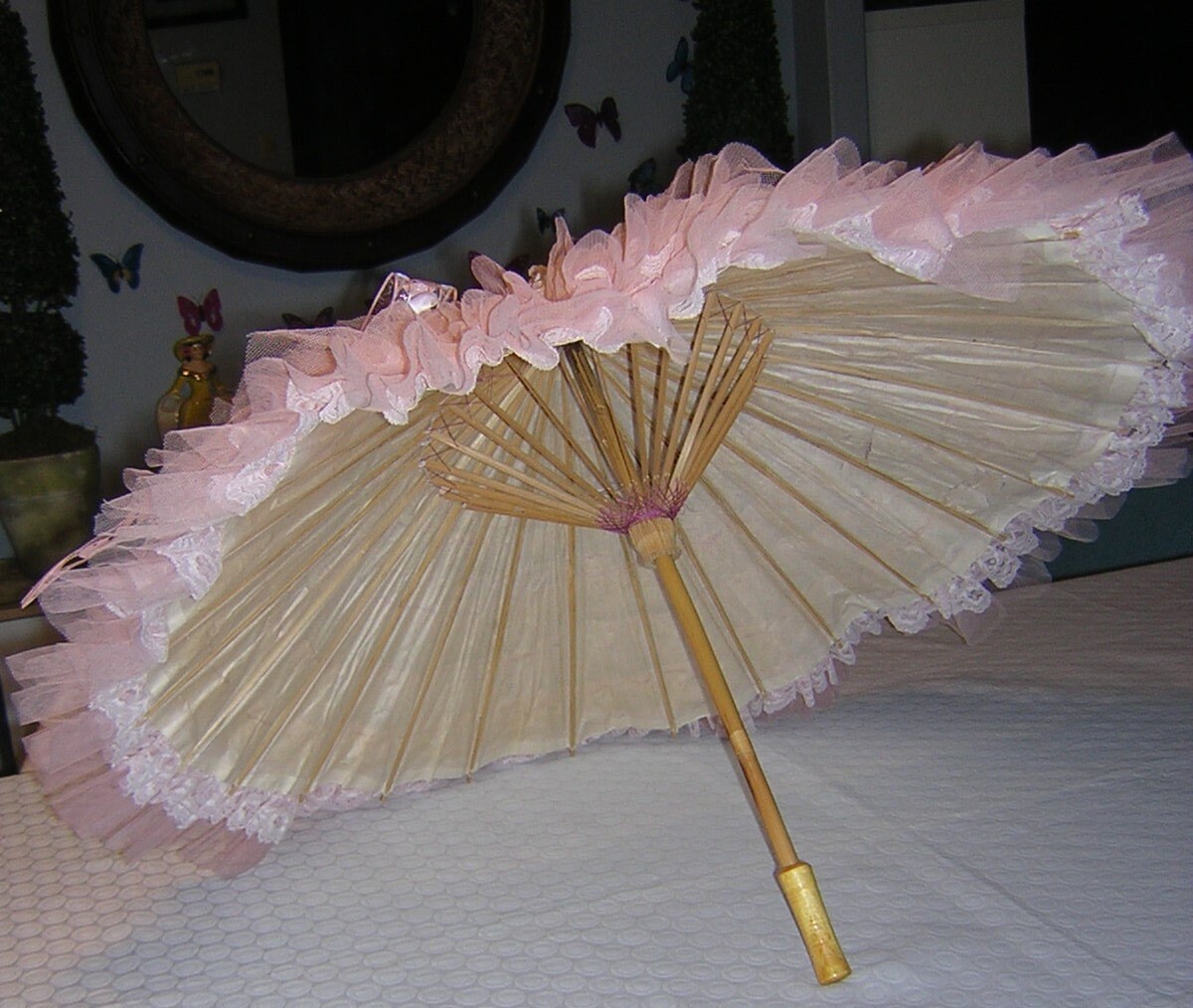 Handmade Pink Floral Lace Chiffon Ruffled Paper Umbrella Home Decor - Etsy