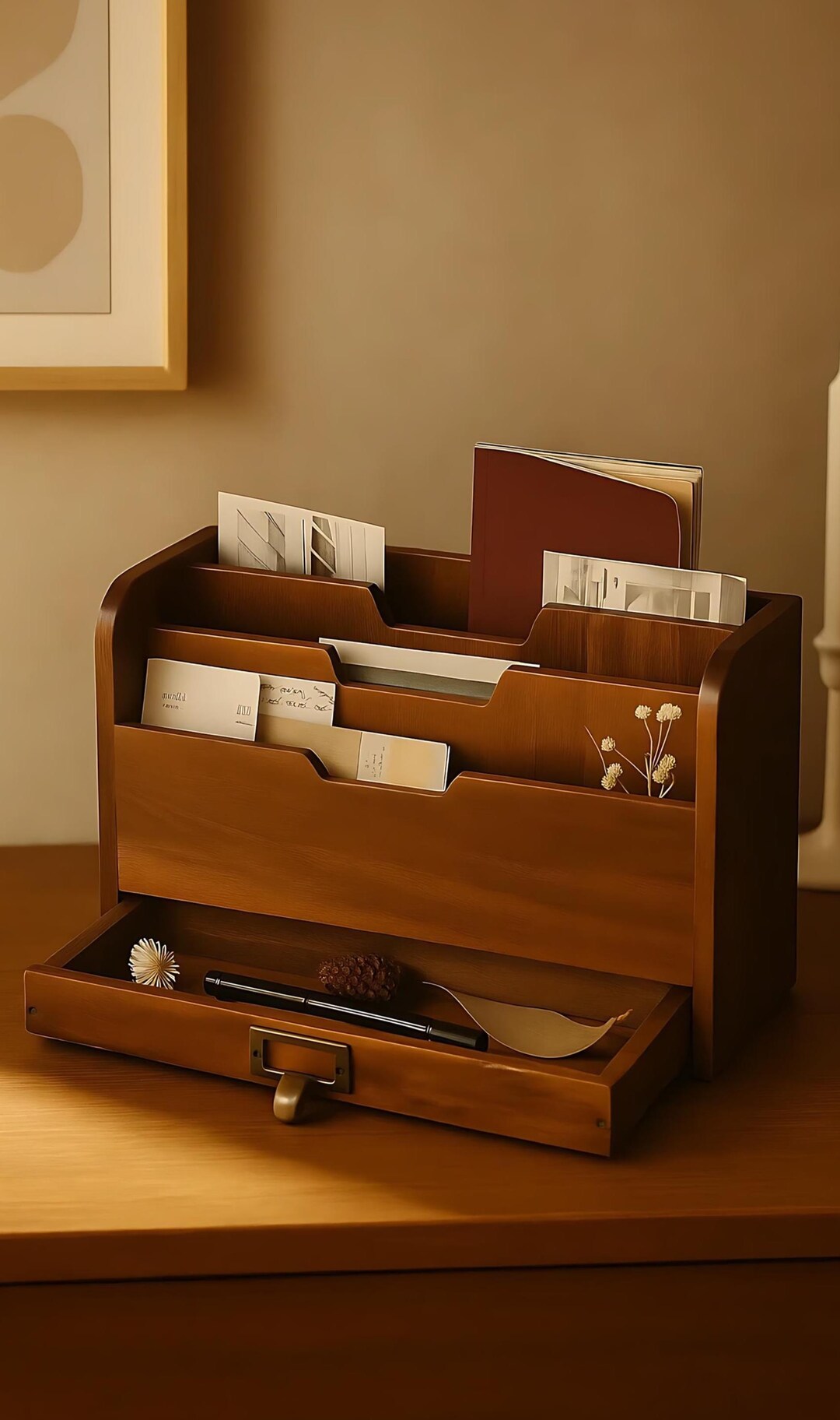 Vintage Wooden Desktop Organizer – Rustic Office Supply Storage - Etsy
