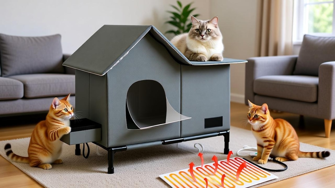 Heated Outdoor Cat House With Removable Heating Pad – Weatherproof Warm ...
