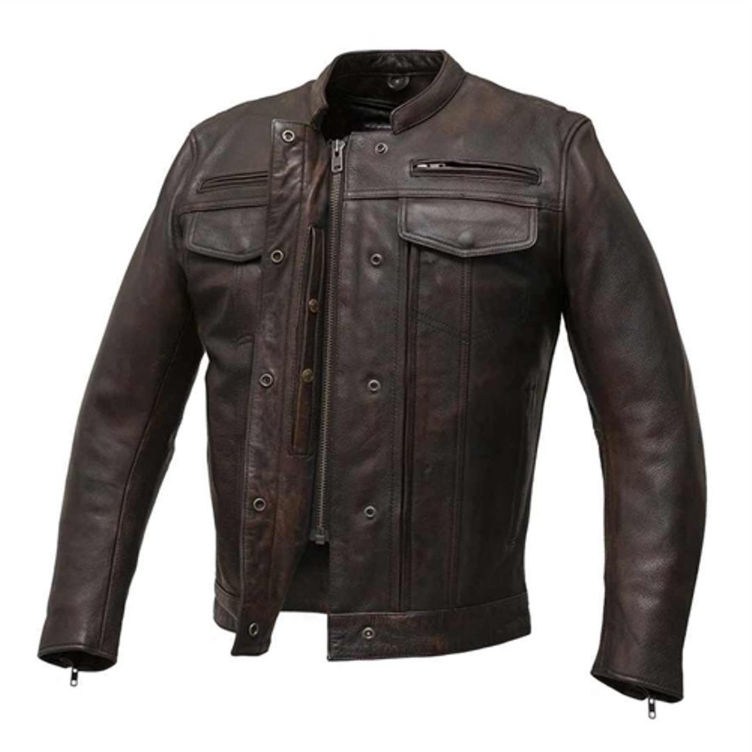 Rugged Motorcycle Biker Jacket, Genuine Leather Outerwear, Classic Moto ...