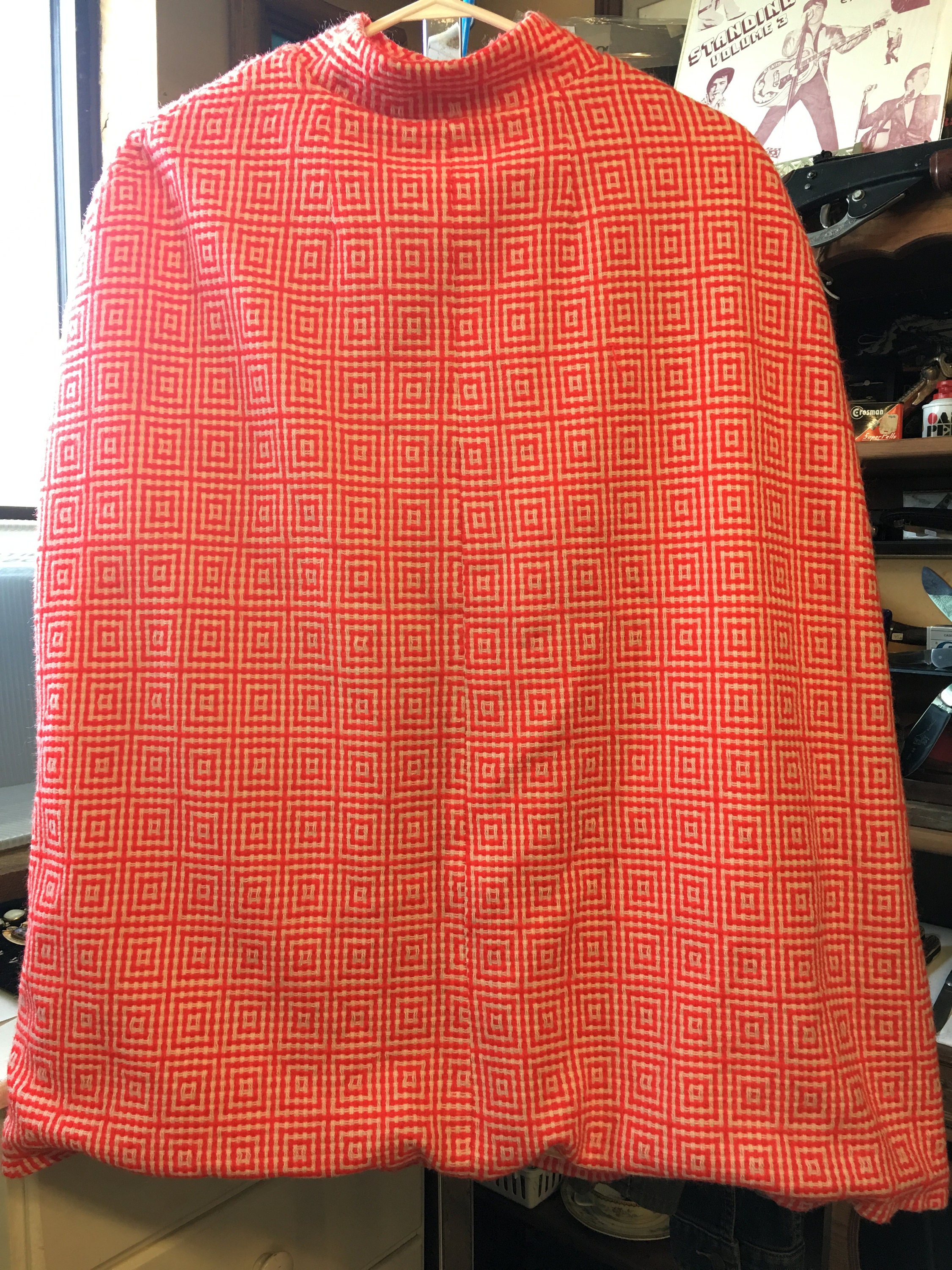 Vintage Retro 1970's Red Square Print Cape W/ Arm Holes - Etsy Hong Kong