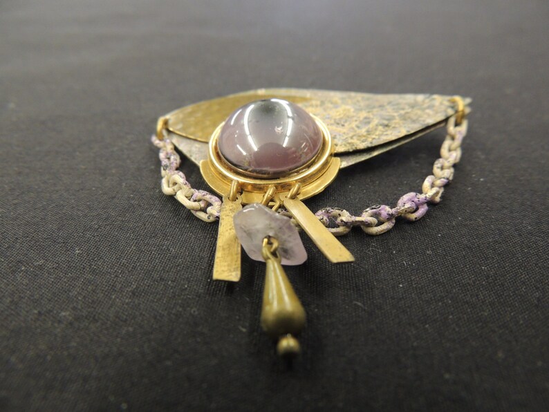 Vintage 1980's Metal & Purple Glass Cabochon Eye Dangle Brooch - Etsy