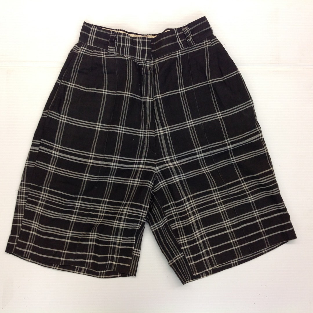 Vintage 1960's Florence Walsh India Madras Black Grey Bermuda Shorts - Etsy