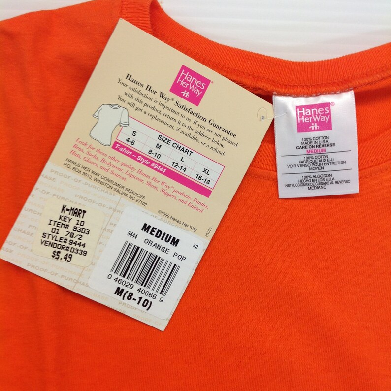 Vintage 1996 Hanes Her Way Cotton Medium Orange Pop Women's T-shirt New ...