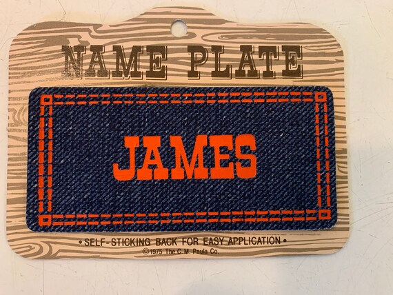 Vintage 1975 Denim Name Plate JAMES Self Stick NOS Ma… - Gem