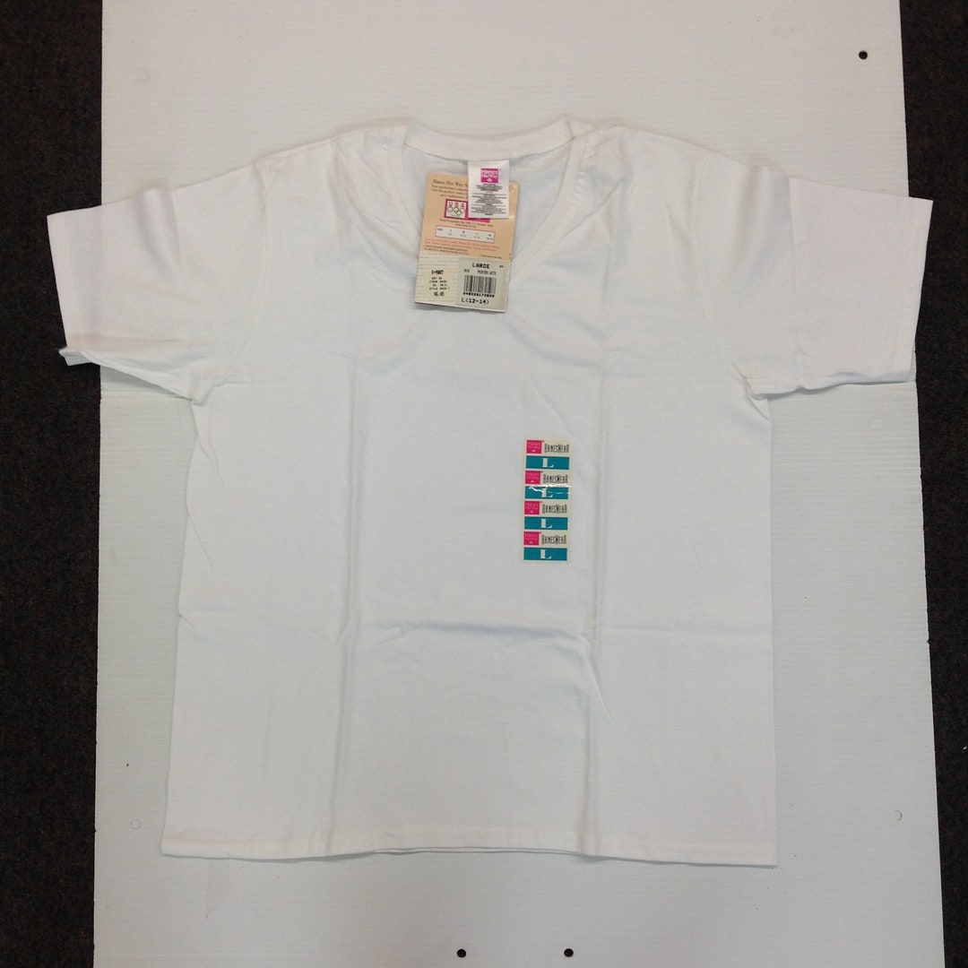 Vintage 1995 Hanes Her Way Cotton Large Printers White V-neck Women's T ...