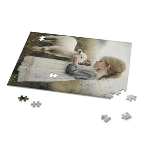 Vintage Easter Puzzle, Cute Girl and Sheep, Antique Spring Art ...
