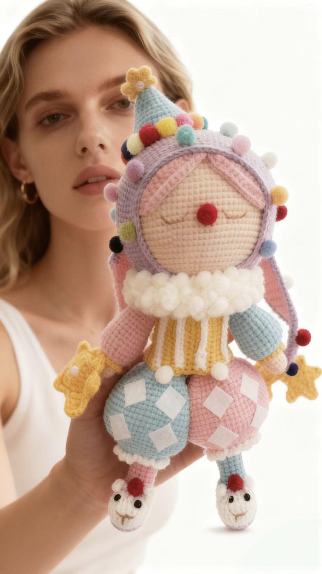 Crochet Harlequin Doll Kawaii Amigurumi Figurine Handmade Collectible ...