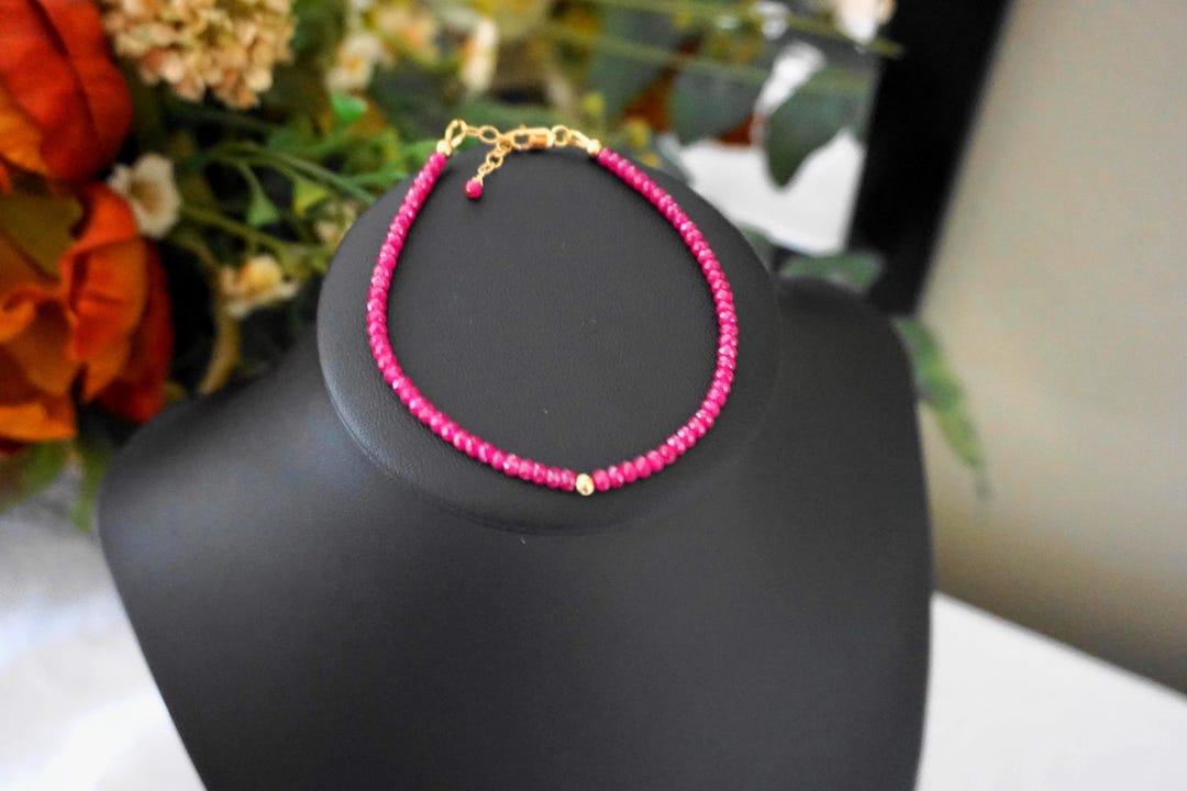 Genuine Ruby Faceted Beaded Bracelet, 14k Gold Filled Clasp, Minimalist ...