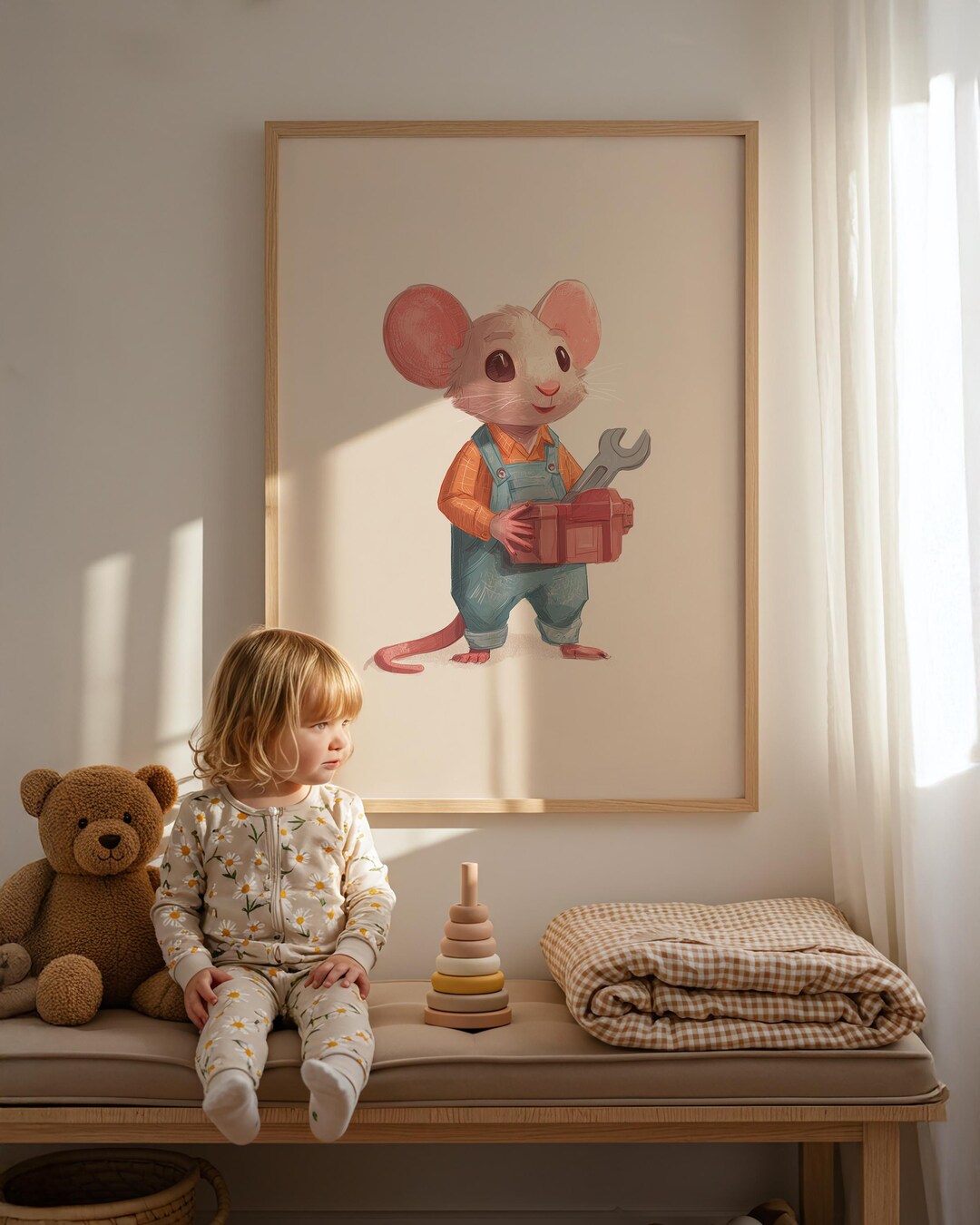 Mechanic Mouse Print: Retro Kids Room Decor Nursery Art Whimsical ...