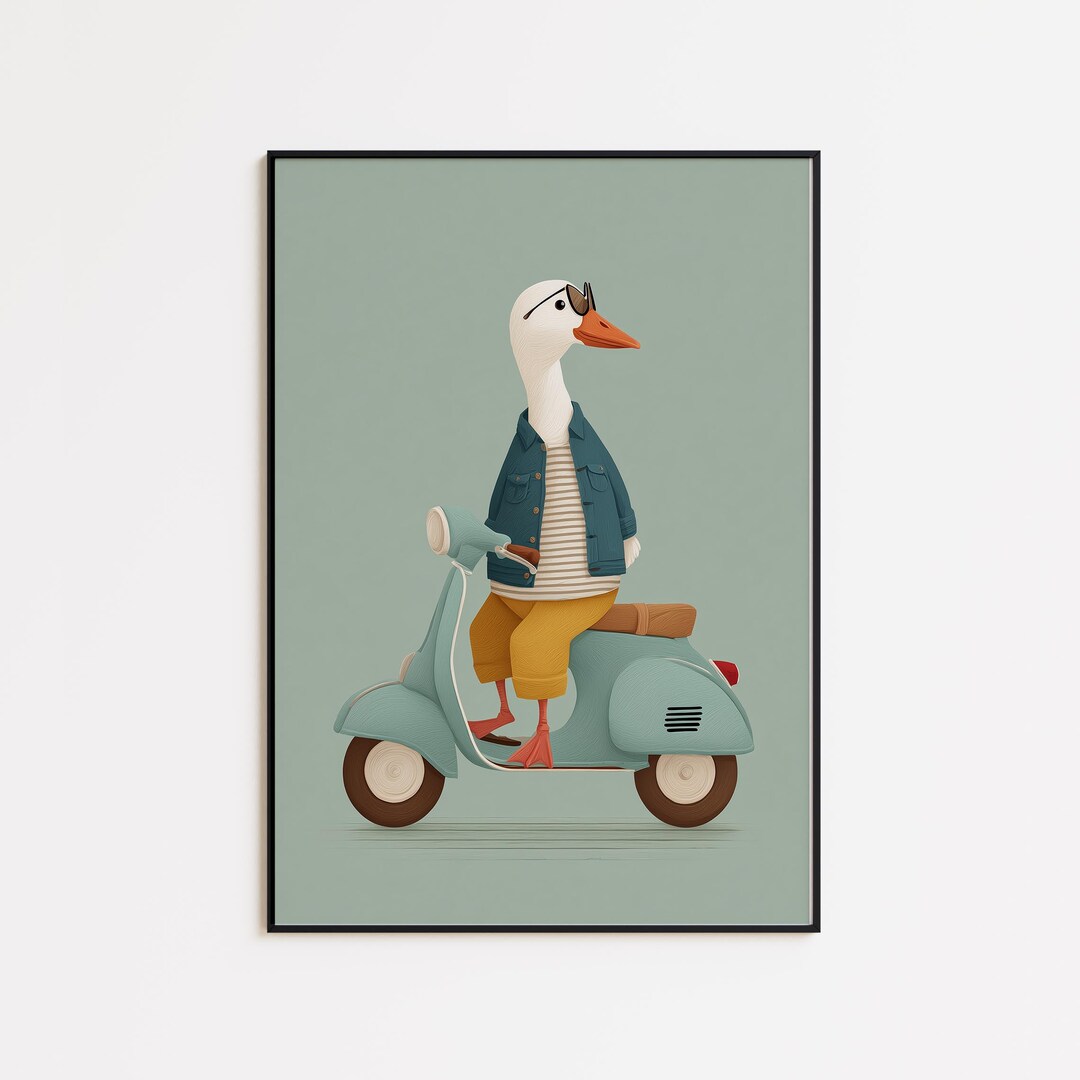 Duck on Scooter Art Print | Retro Nursery Decor (digital Download) - Etsy