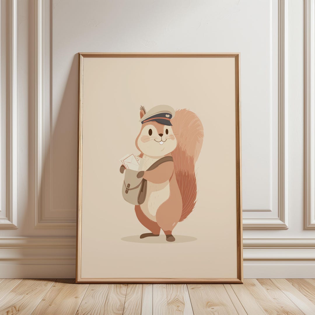 Postman Squirrel Print: Retro Kids Room Decor Nursery Art Whimsical ...