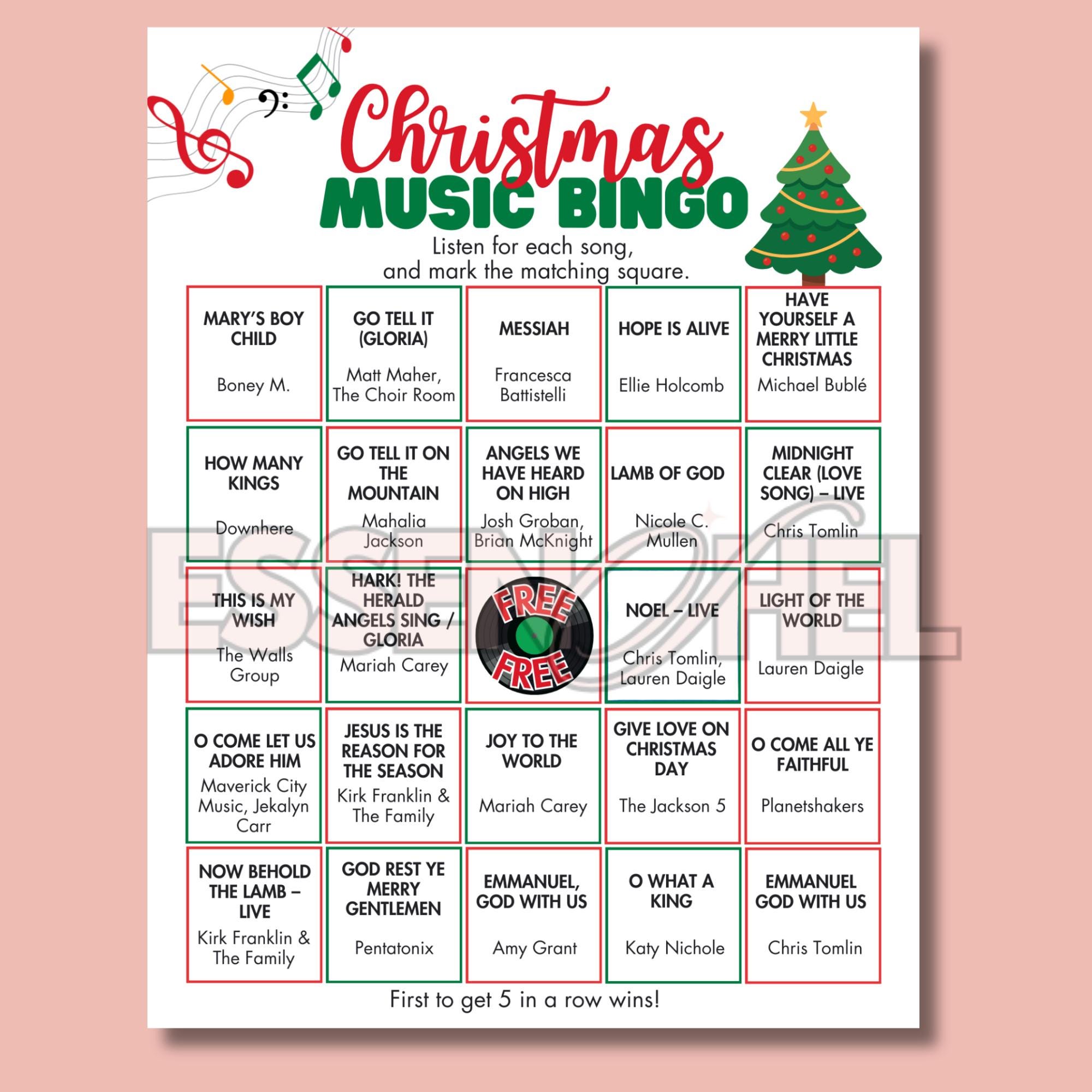 Christmas Music Bingo – 50 Cards + Spotify Playlist | Holiday Party ...