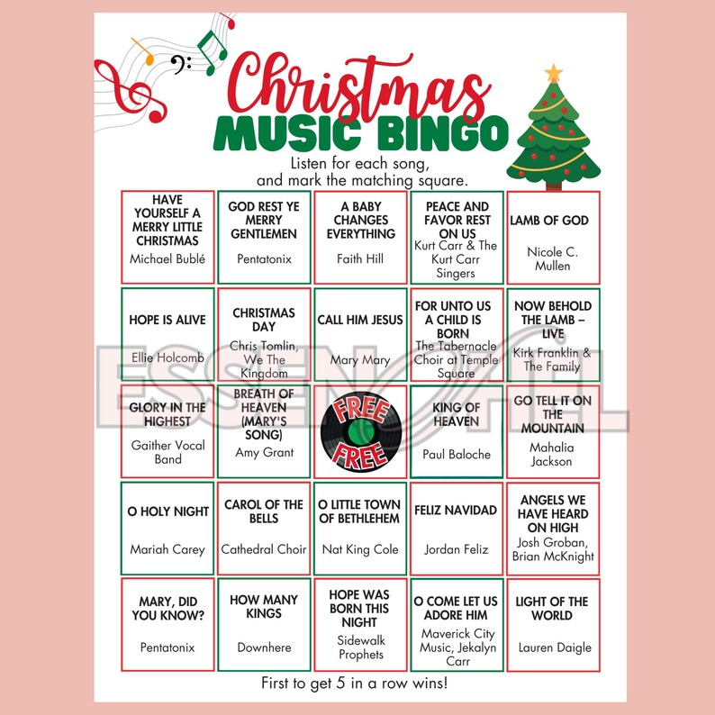 Christmas Music Bingo – 50 Cards + Spotify Playlist | Holiday Party ...