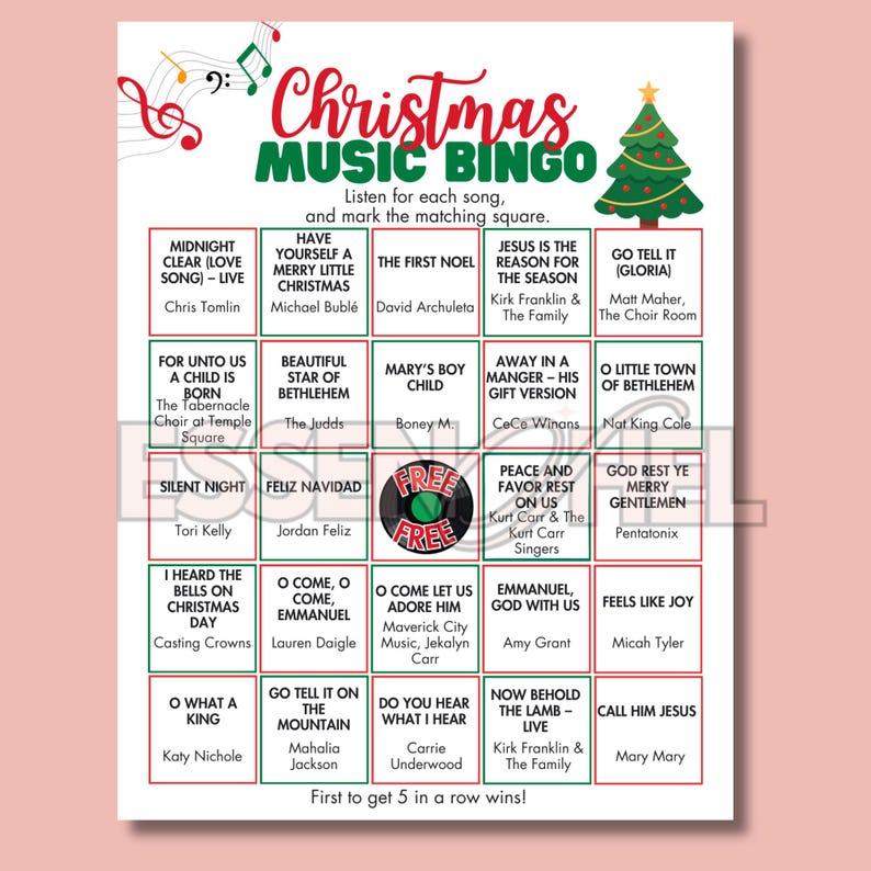 Christmas Music Bingo – 50 Cards + Spotify Playlist | Holiday Party ...
