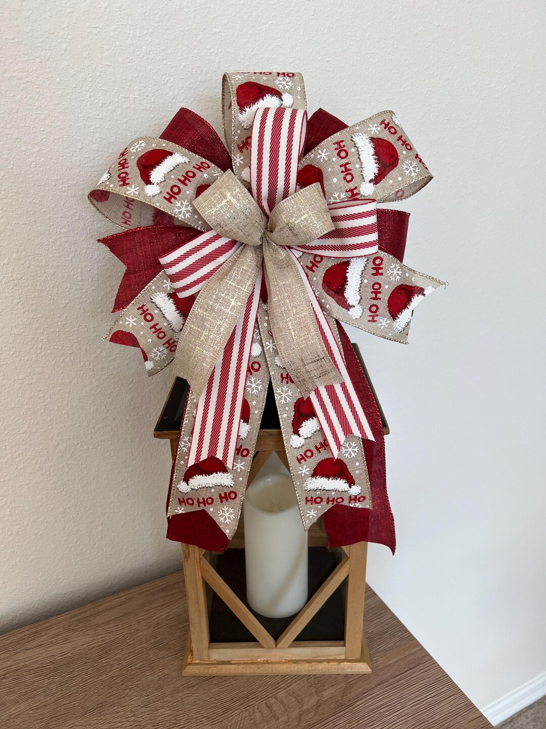 Red and Gold Christmas Bow, Santa Hat “ho Ho Ho” Ribbon, Holiday Wreath ...