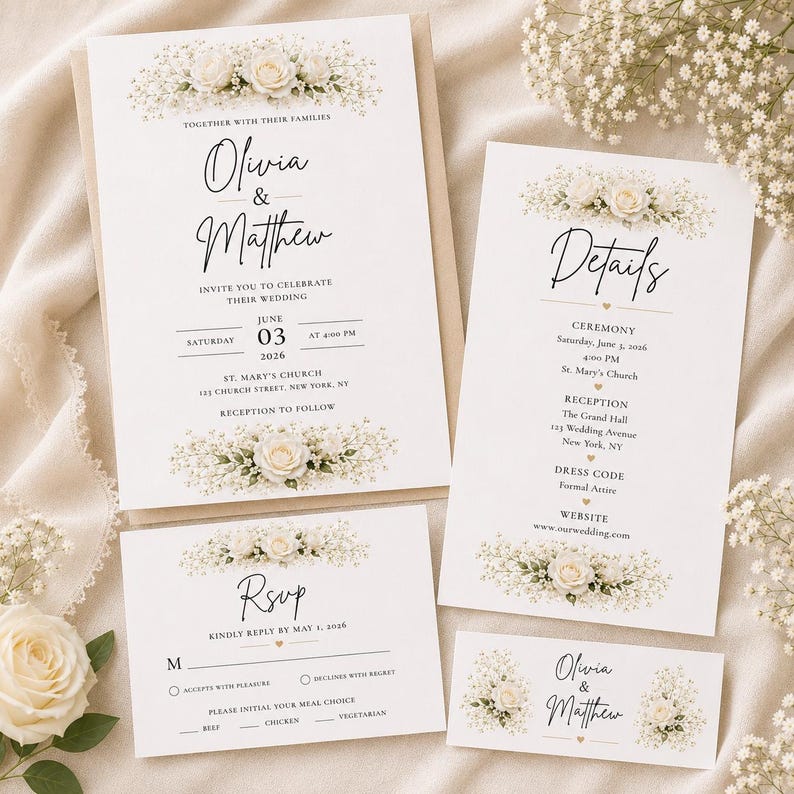Minimalist Wedding Details Card Template, Editable Information Insert ...
