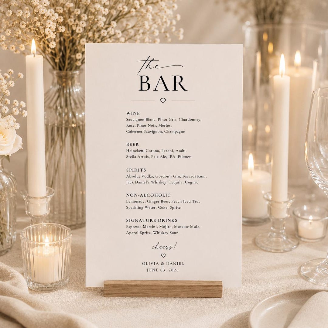 Modern Wedding Bar Menu Sign, Minimalist Drink Menu Template (digital ...