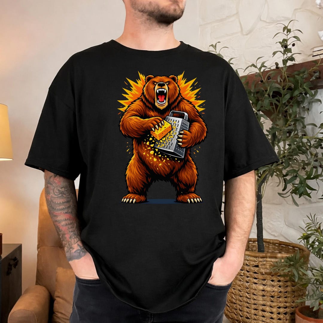 Funny Kitchen Humor Angry Bear Grating Cheese Grater Hater T-shirt ...