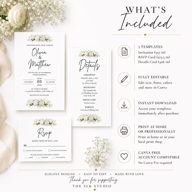 Minimalist Wedding Details Card Template, Editable Information Insert ...
