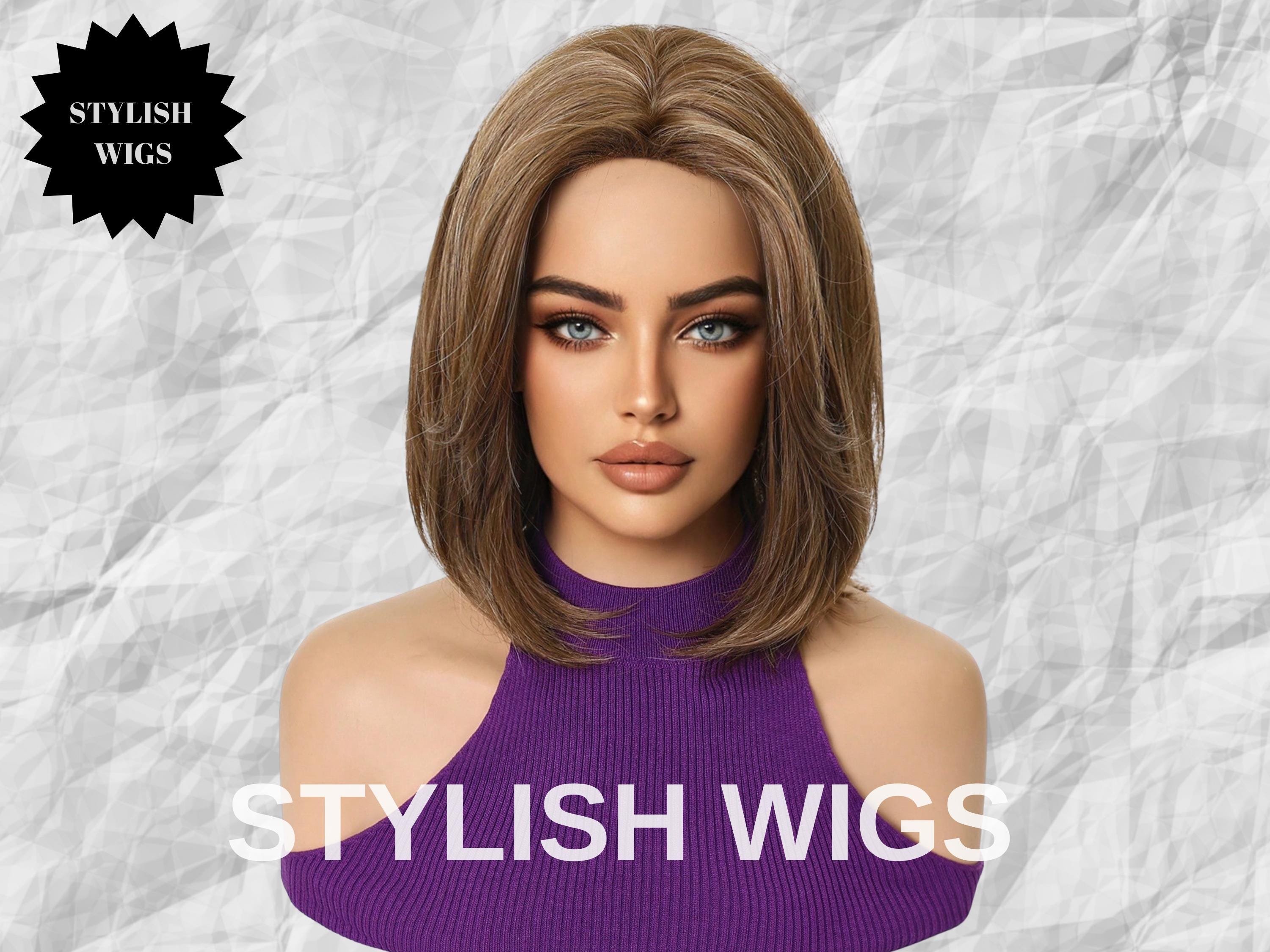 Short Layered Bob Wig: Natural Brown Women's Hairstyle - Etsy