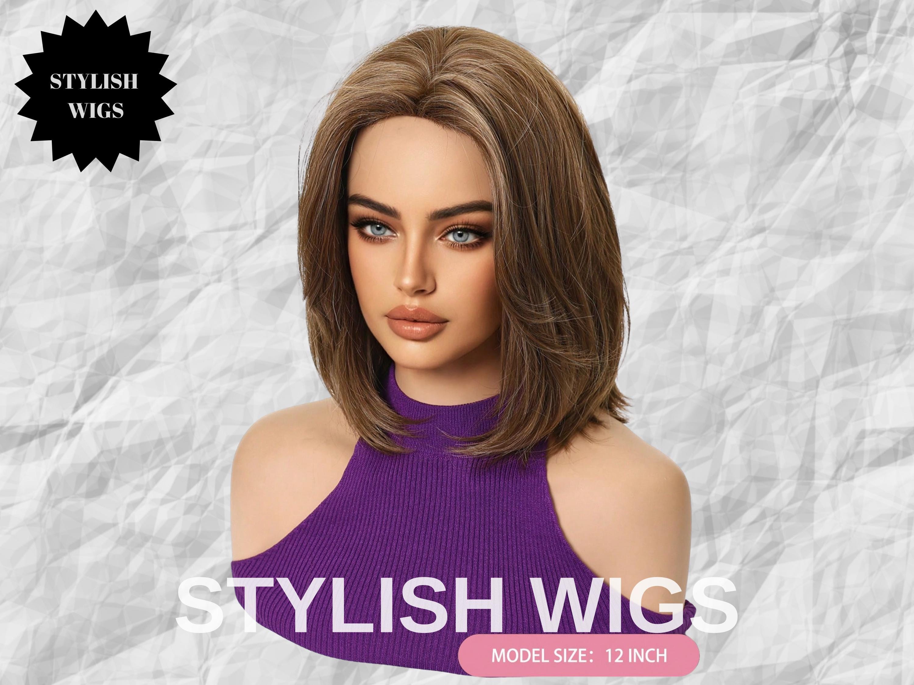 Short Layered Bob Wig: Natural Brown Women's Hairstyle - Etsy