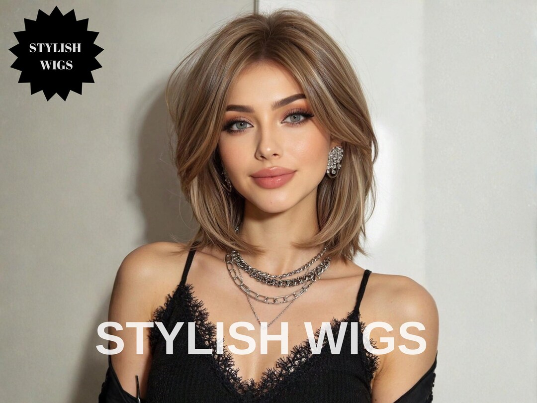 Short Layered Bob Wig: Natural Brown Women's Hairstyle - Etsy