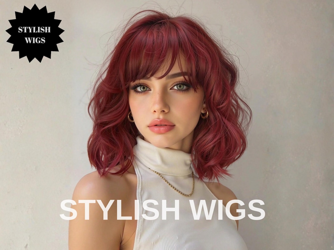 Berry Red Bob Wig, Wispy Fringe, Heat-resistant - Etsy