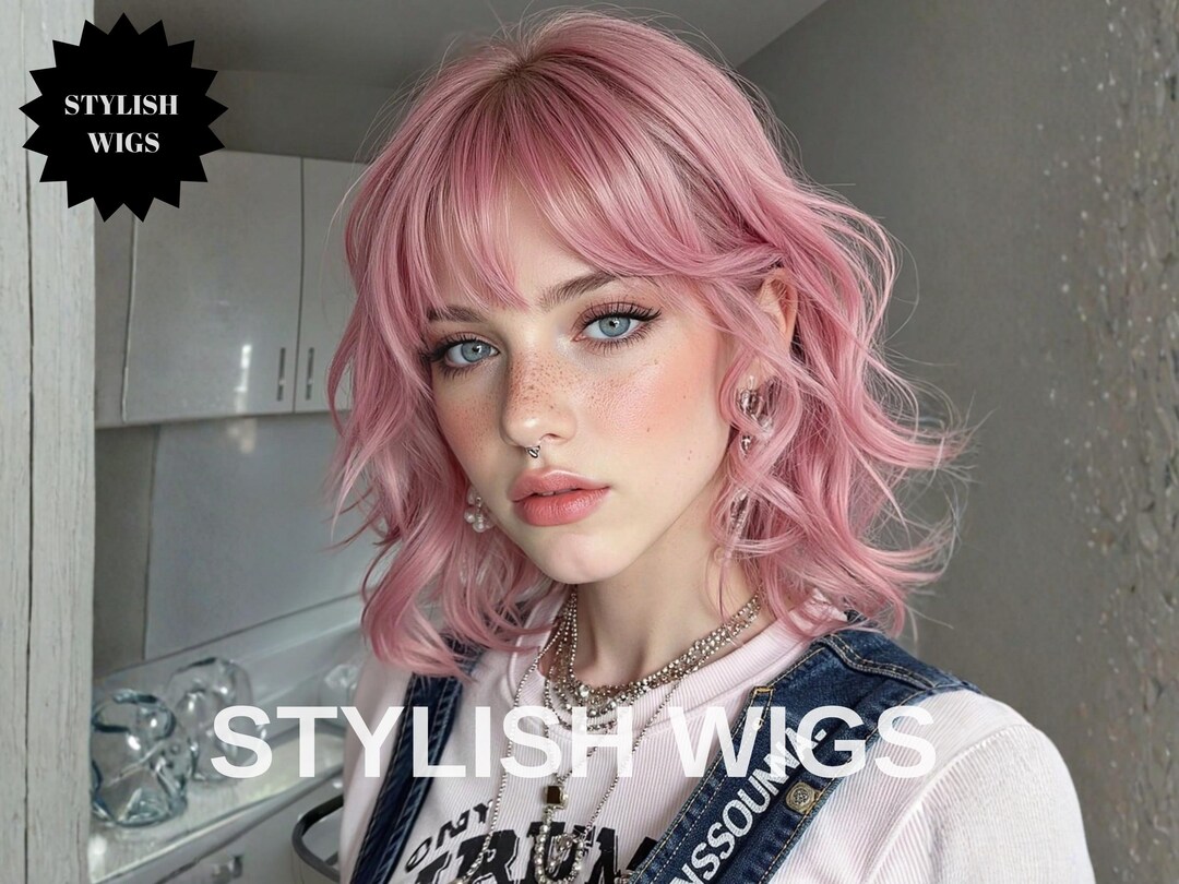 Rose Pink Bob Wig With Bangs | Heat Resistant Synthetic Hair - Etsy UK