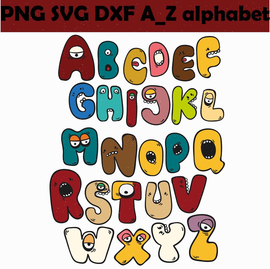 Monster Alphabet Clipart: A-Z Funny Font (SVG, PNG, DXF) - Etsy