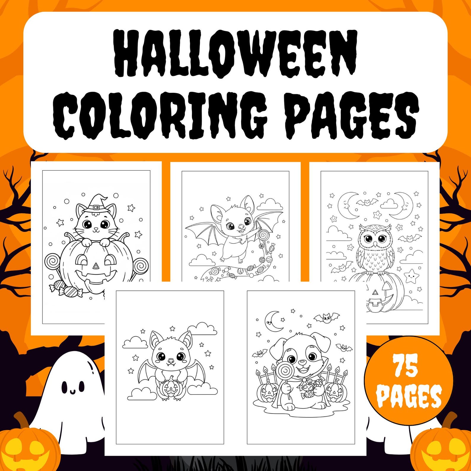 Cute Halloween Coloring Pages for Kids | A4 Printable Coloring Book ...