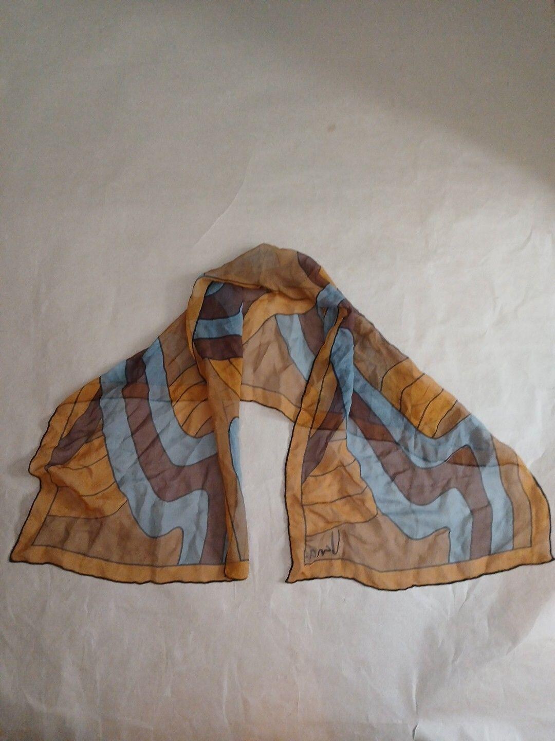 Vena Silk Scarf Brown Orange Gray Abstract Signed Vintage Boho 14.5" X ...
