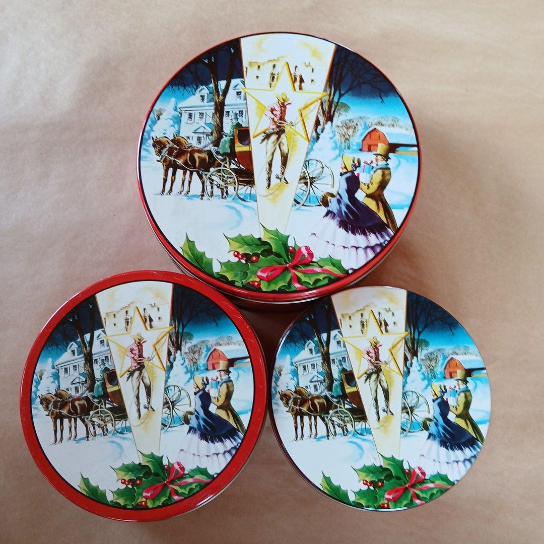 Lot of 3 Fruit Cake Decorative Tin Boxes Christmas Holiday Collin ...